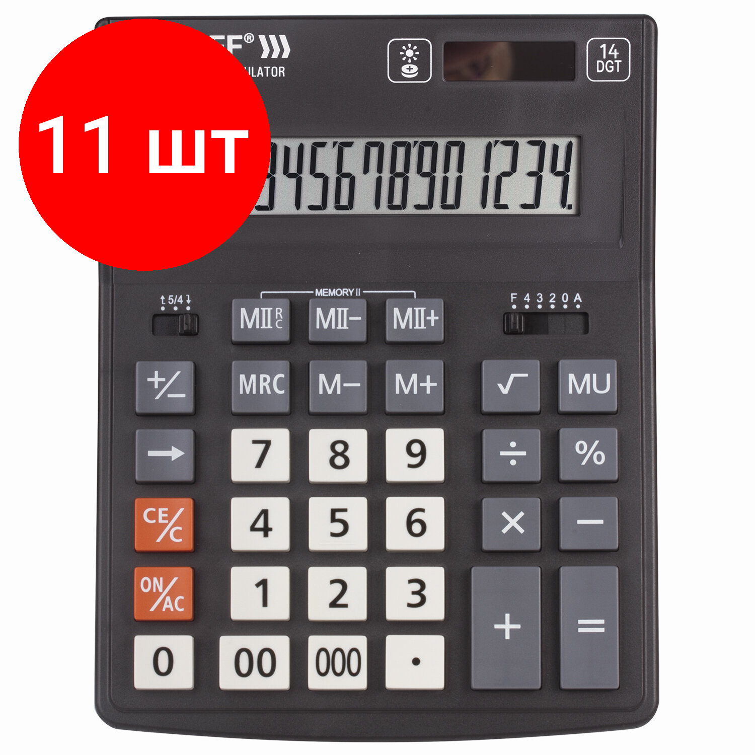 Комплект 11 шт, Калькулятор настольный STAFF PLUS STF-333 (200x154 мм), 14 разрядов, двойное питание, 250416