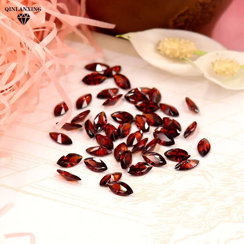 Ювелирный кристалл из фианита, 5x10мм, 20 шт, "лодочка", тёмно-красный, кубический цирконий, циркон