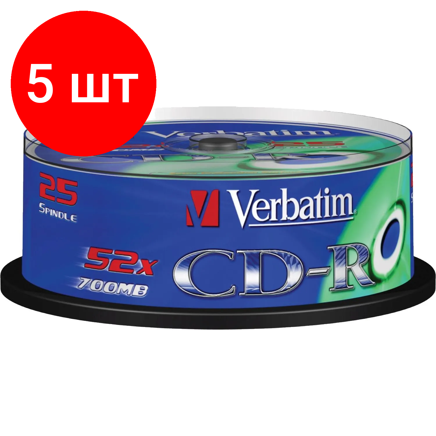 Комплект 5 упаковок, Носители информации CD-R, 52x, Verbatim Extra Protection, Cake/25, 43432