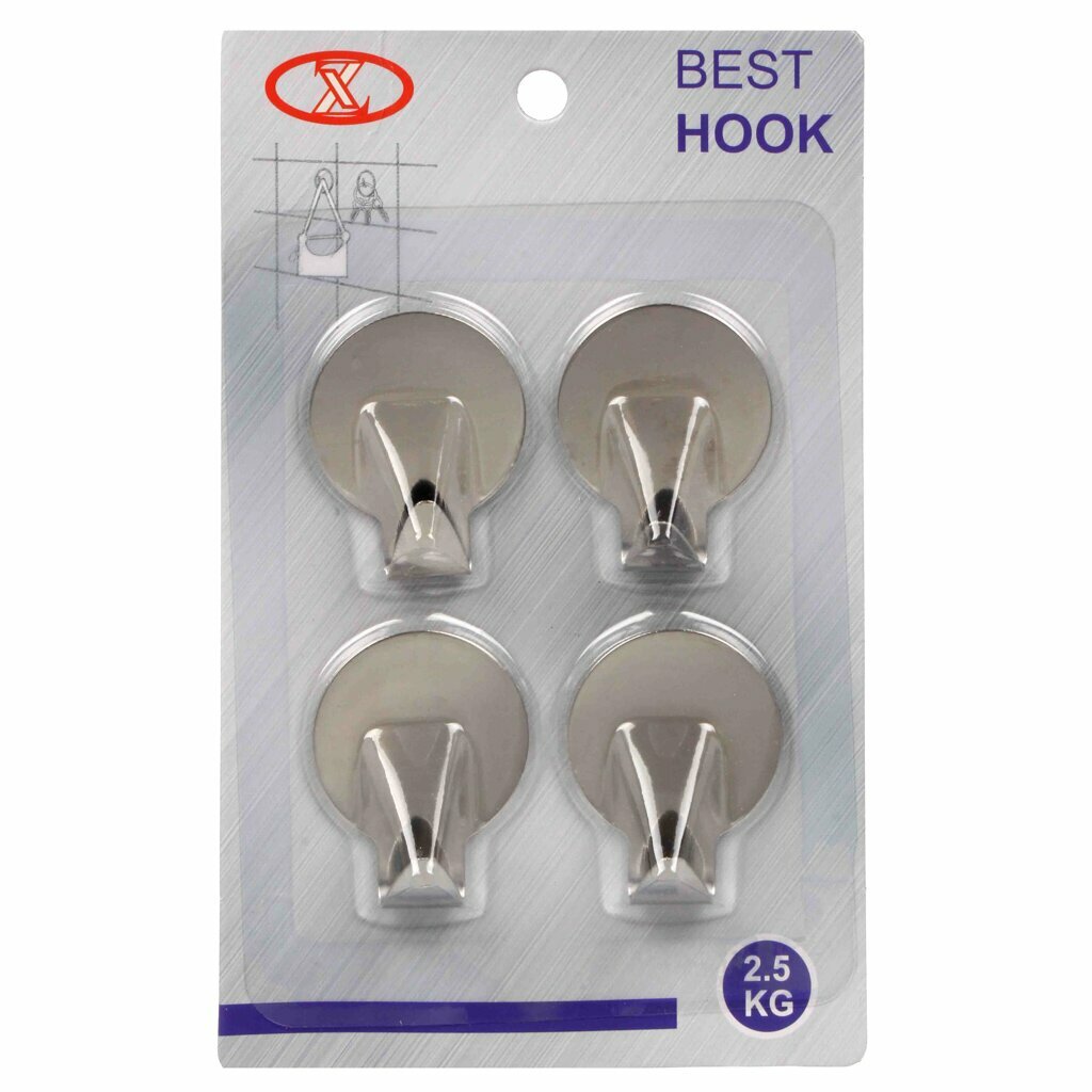 Крючки настенные самоклеящиеся из нержавеющей стали для ванной и кухни, набор 4 шт, серебристые, круглые, Y4-9822