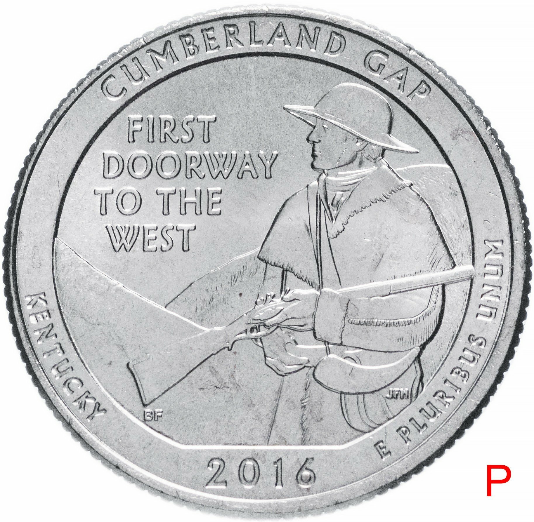США 1/4 доллара 25 центов, квотер 2016 P — "Национальный исторический парк Камберленд-Гэп" 32-й парк, Мельхиор медь-никель, в сохранности UNC