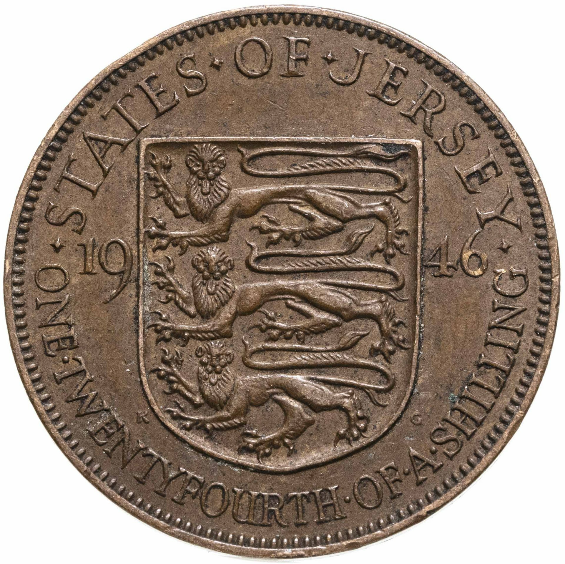 Джерси 1/24 шиллинга shilling 1946, Бронза, в сохранности XF
