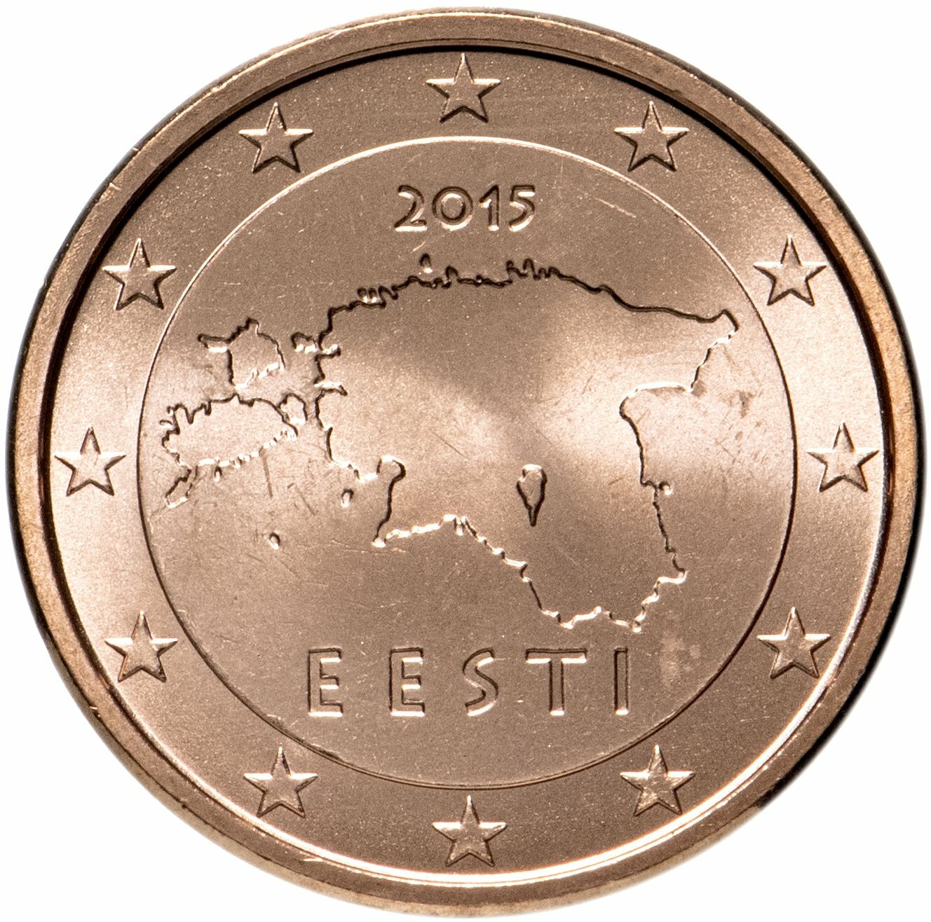 Эстония 1 евроцент 2015, Сталь, в сохранности UNC