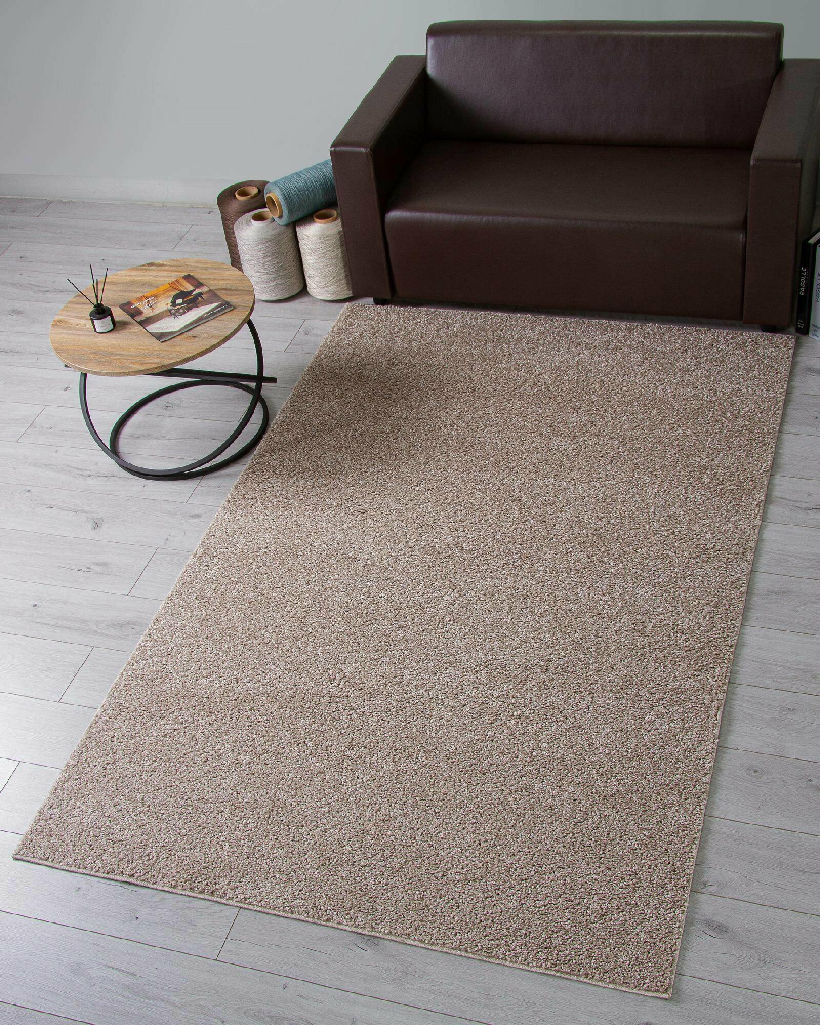 Ковер на пол в спальню в гостиную 150х230 см бежевый однотонный ворс 18 мм шегги 415384 ковренок