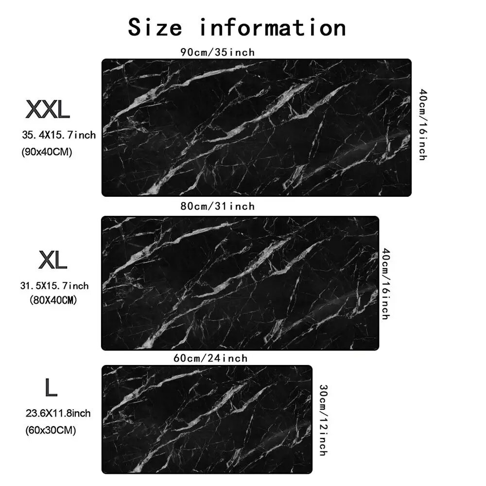 Коврик для мыши с текстурой черного мрамора XXL, резиновый настольный коврик для геймера, большие офисные коврики для клавиатуры, ковер, аксессуары для компьютерного стола, коврик для мыши