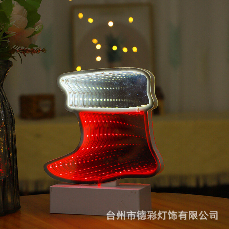 Светодиодный светильник в форме туннеля, рождественский 3D эффект, зеркальный свет, рождественская шапка, ночник для рождественской елки, декоративный свет для атмосферы