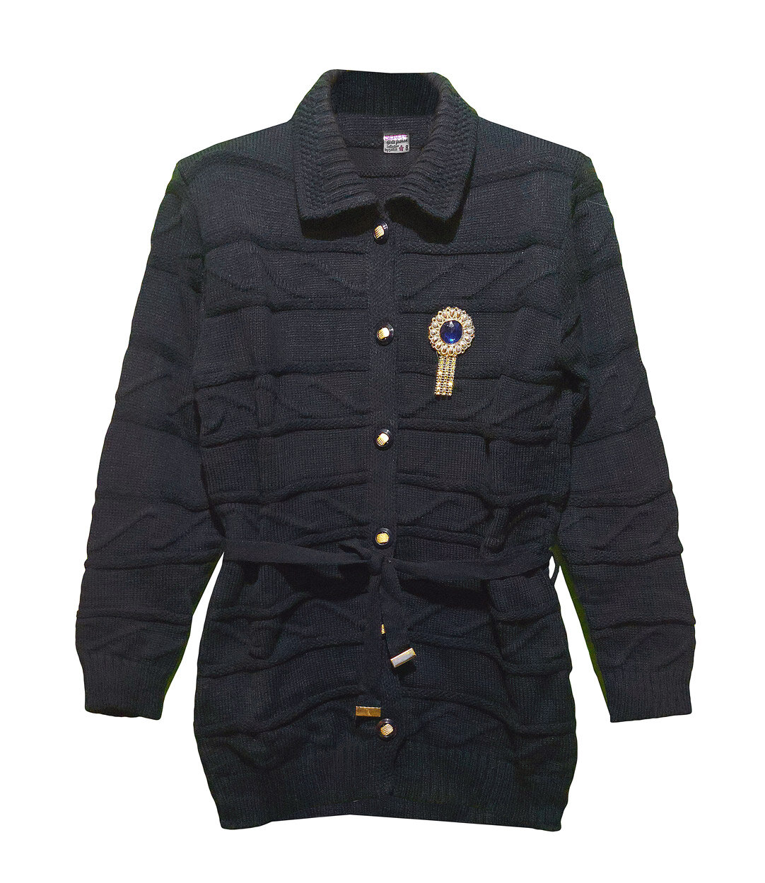 Кардиган  Вязаный кардиган с поясом и брошью для девочек