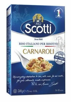 Рис Riso Scotti Carnaroli Карнароли для ризотто шлифованный длиннозерный 500гр (вак уп), крупа гарнир без глютена