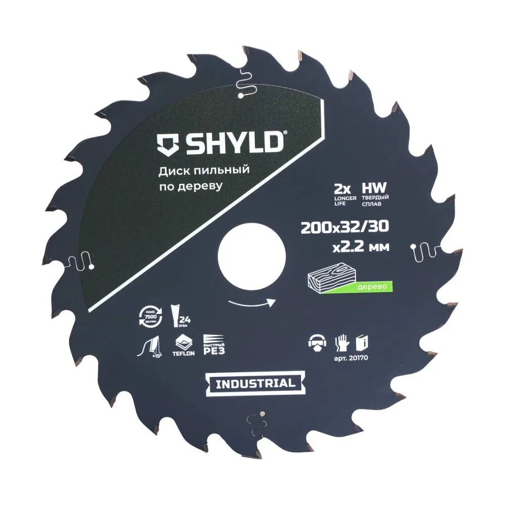 Пильный диск SHYLD по дереву твердосплавный 200x32/30 мм, 24 зуба 6692468