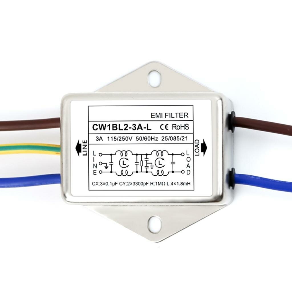 Однофазный фильтр 250 В для подавления электромагнитных помех, 3A