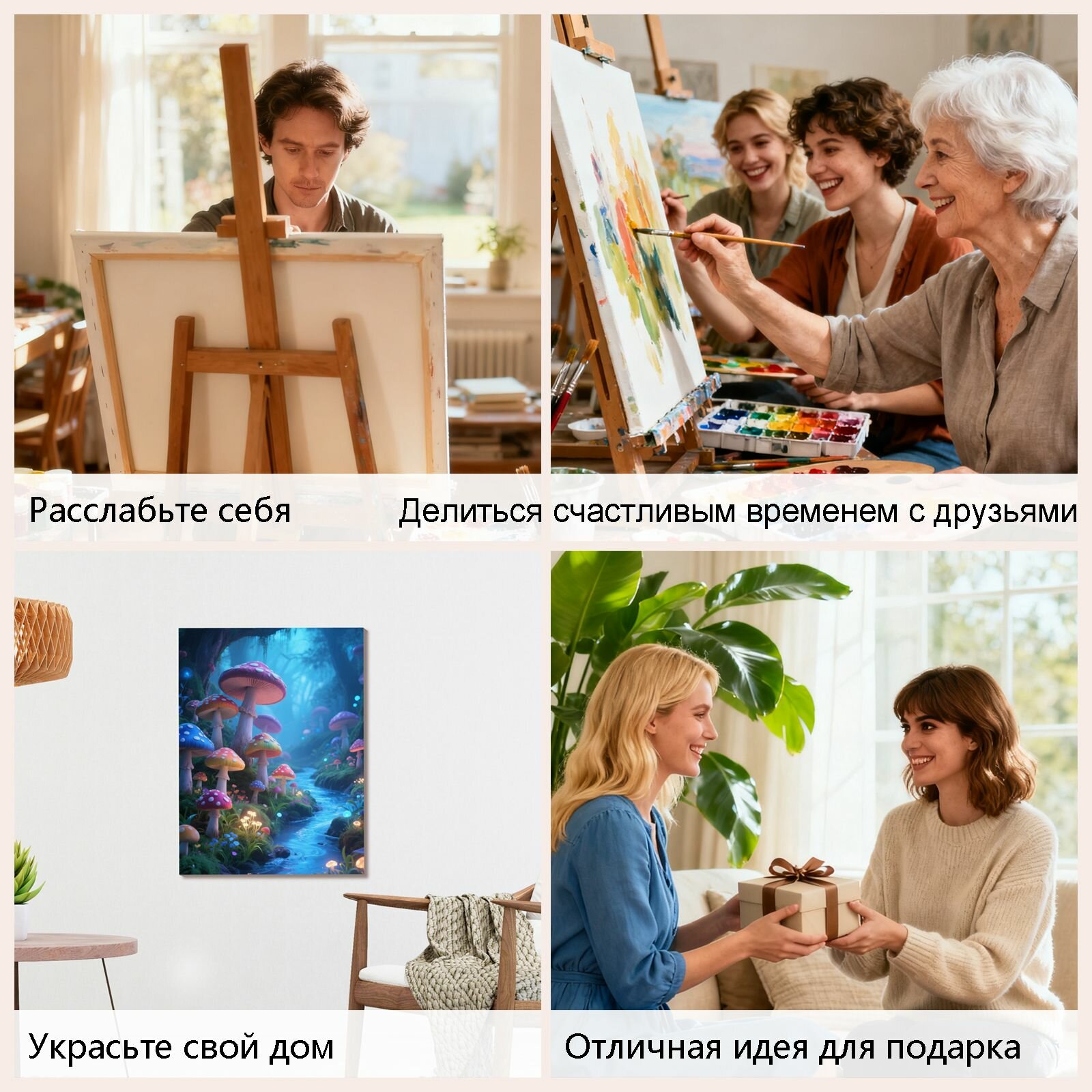 DIY Картина по номерам Грибной лес 40х50/без рамки/Набор для цифровой живописи