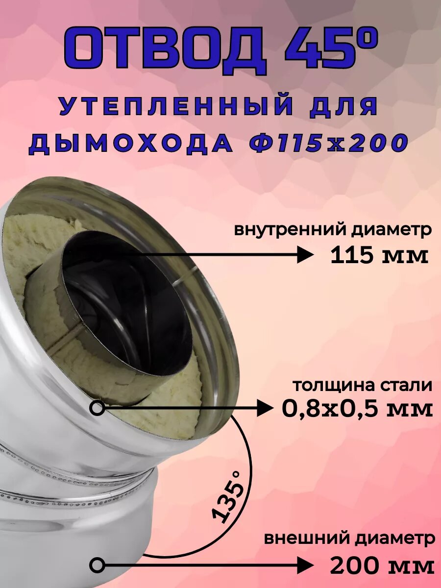 Отвод-сэндвич 45° (135°) Ф 115х200 (430/0,8х0,5)