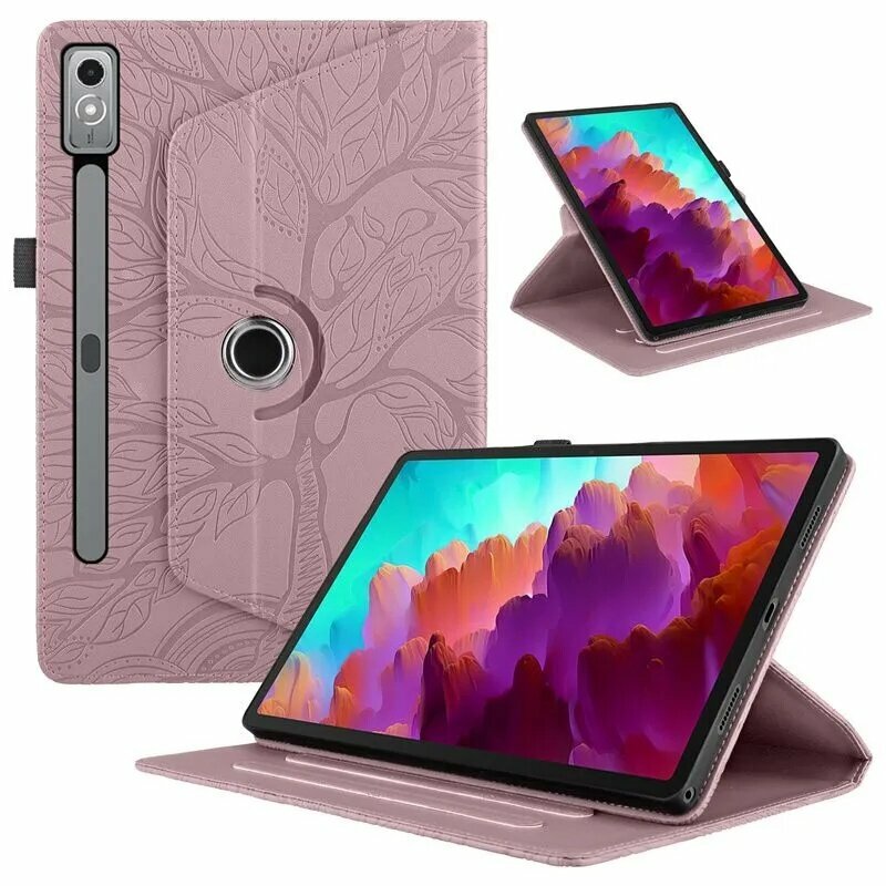 Чехол для планшета Xiaoxin Pad Pro 12.7 / Lenovo Tab P12 12,7 дюймов 2023, 360 вращение дерево тиснение