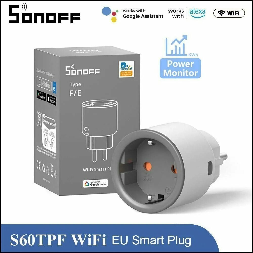 Эксклюзивная розетка Sonoff S60TPF на 16А 4000Вт управляется с Алисой по WiFi