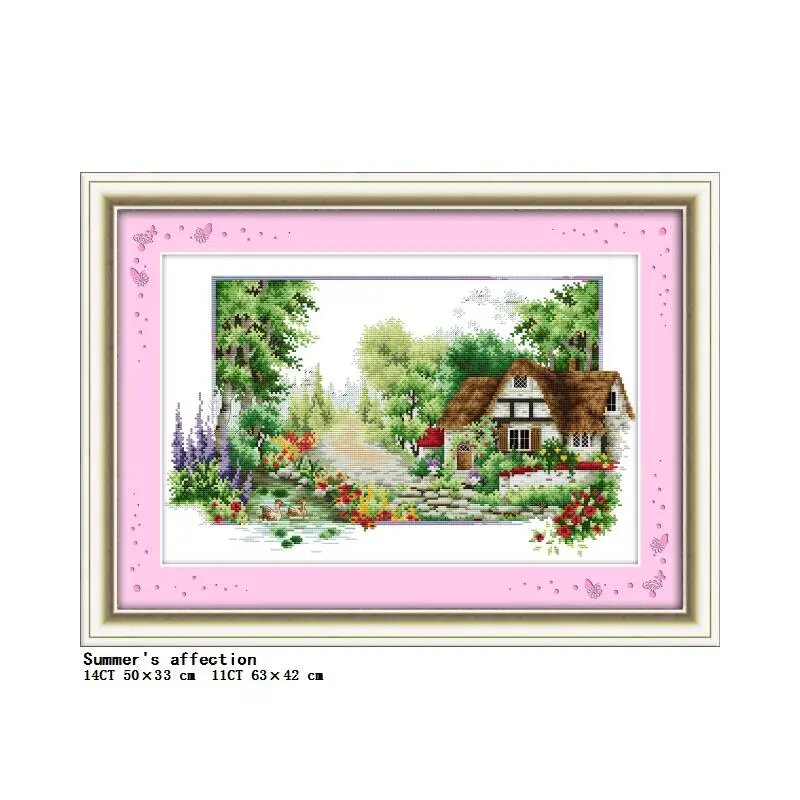 Набор для вышивки крестиком Joy Sunday Пейзаж 14CT 11CT Розовый, F046, 14CT Printed