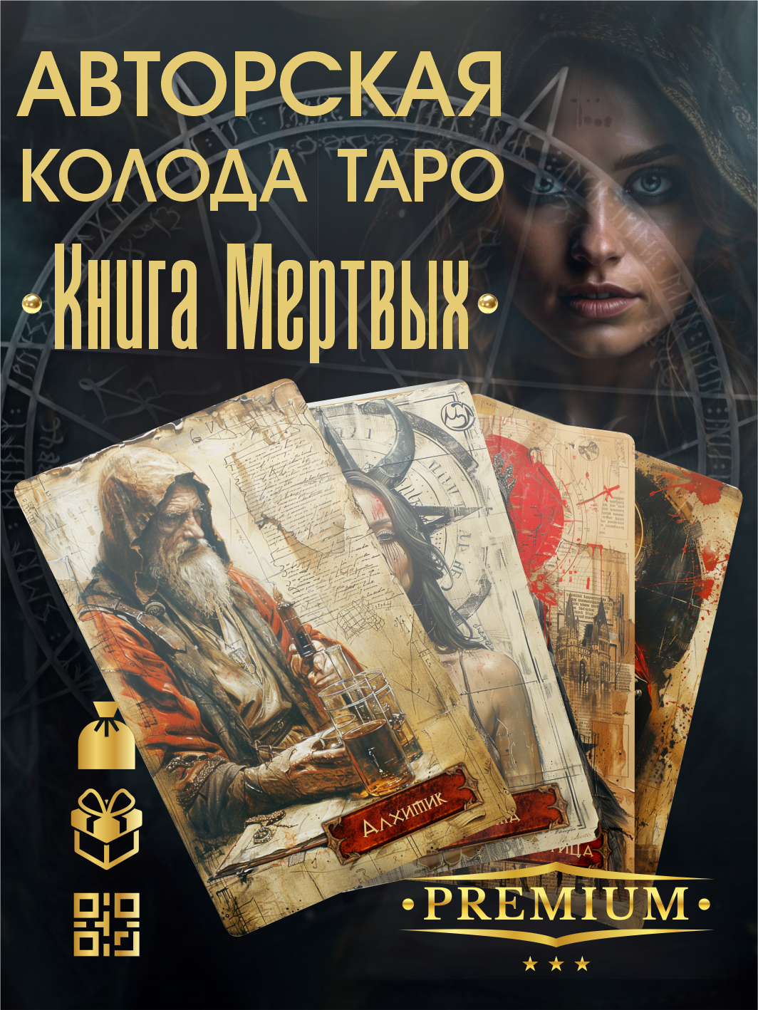 Карты Таро Alessa Tarot "Книга мертвых", бумага, бронзовый цвет, 78 штук