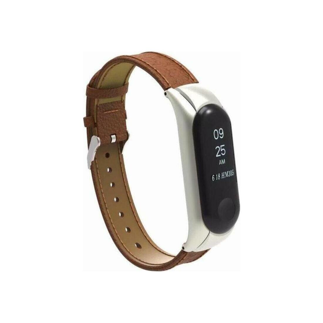 Ремешок с фактурной кожей Xiaomi Mi Band 3 коричневый