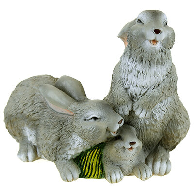 Скульптура-фигура для сада КНР из полистоуна "Зайцы семья" 26х29х17 см (16772)