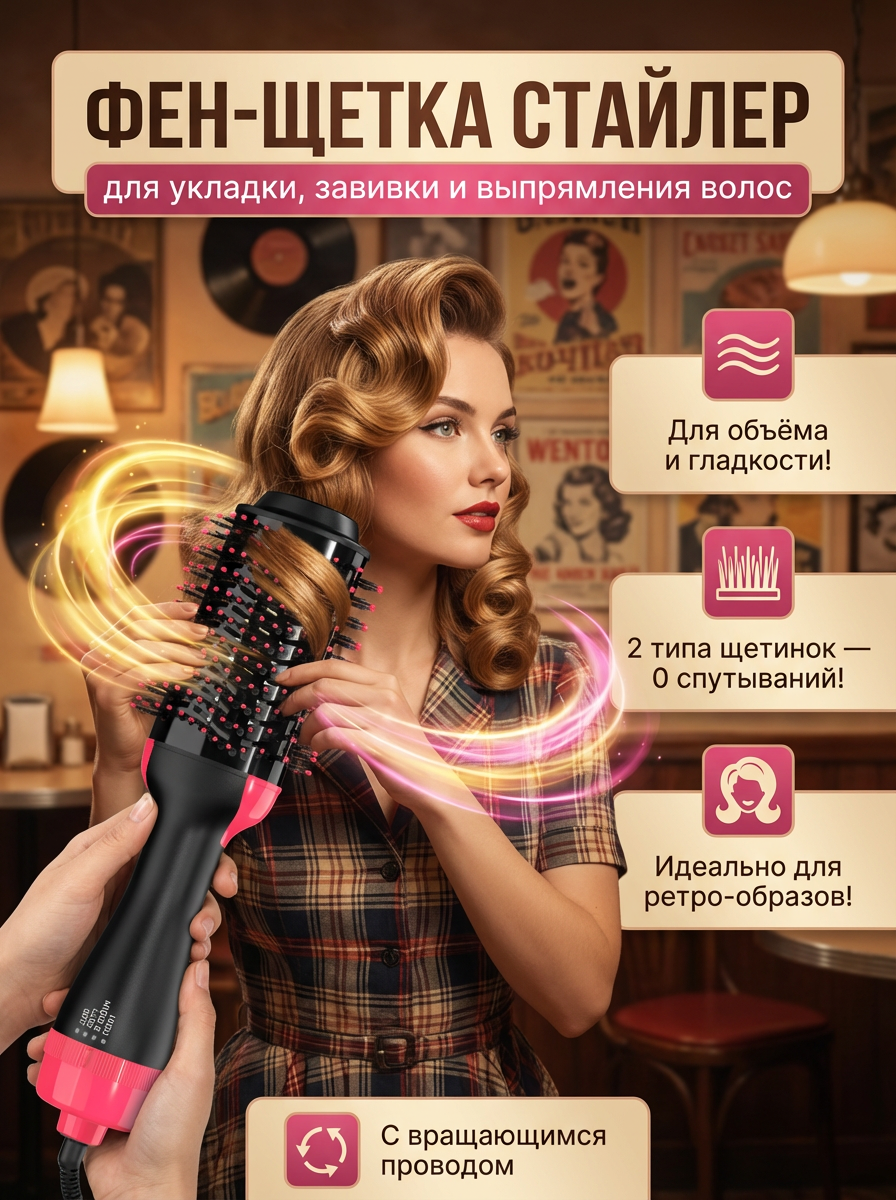 Фен-щетка для волос 3 в 1, Термощетка, Выпрямитель для волос, Стайлер, Расческа