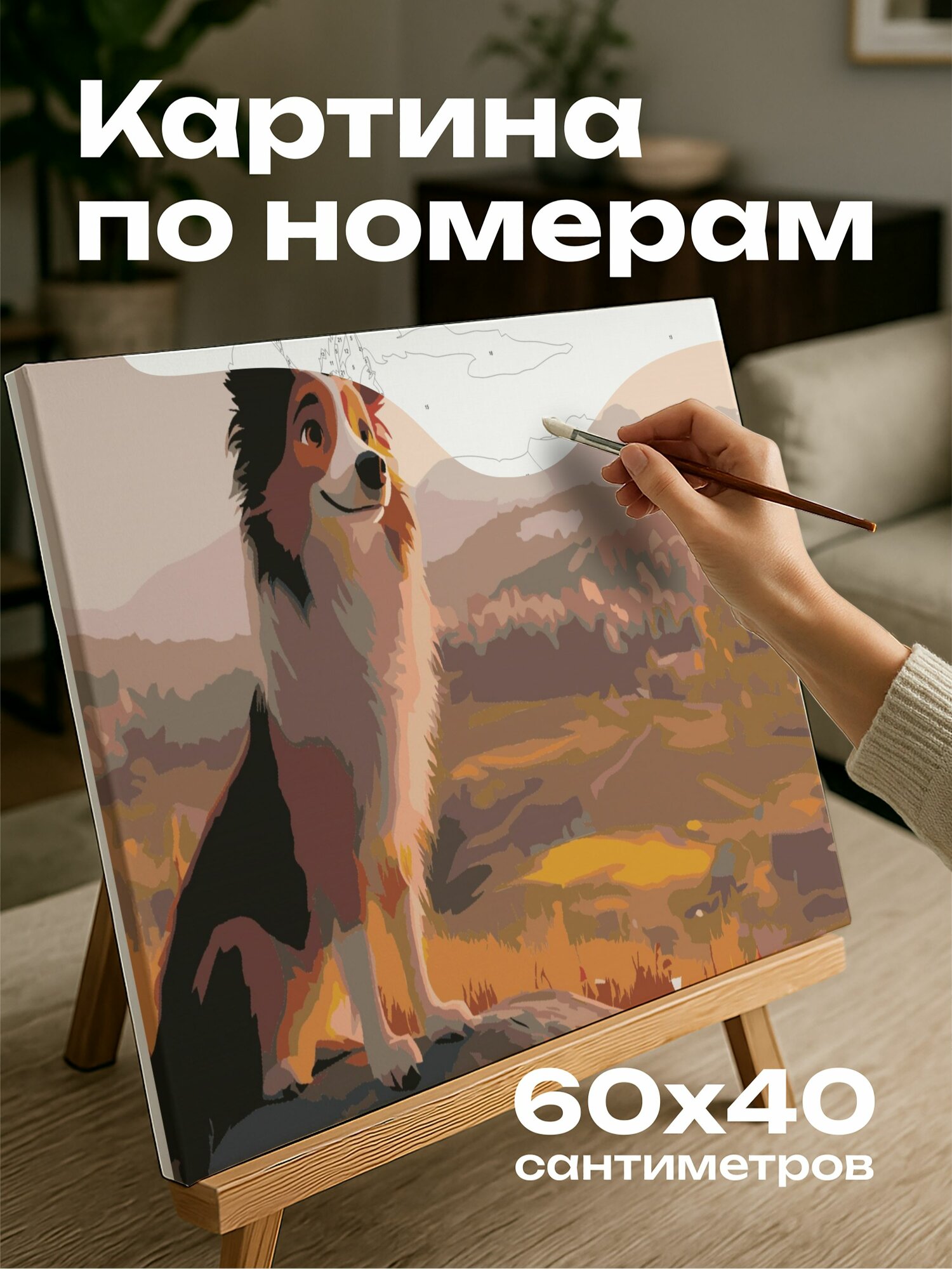Картина по номерам 60x40 см, анимация, Disney, Pixar, колли, юный искатель, приключения, сельская местность, верный