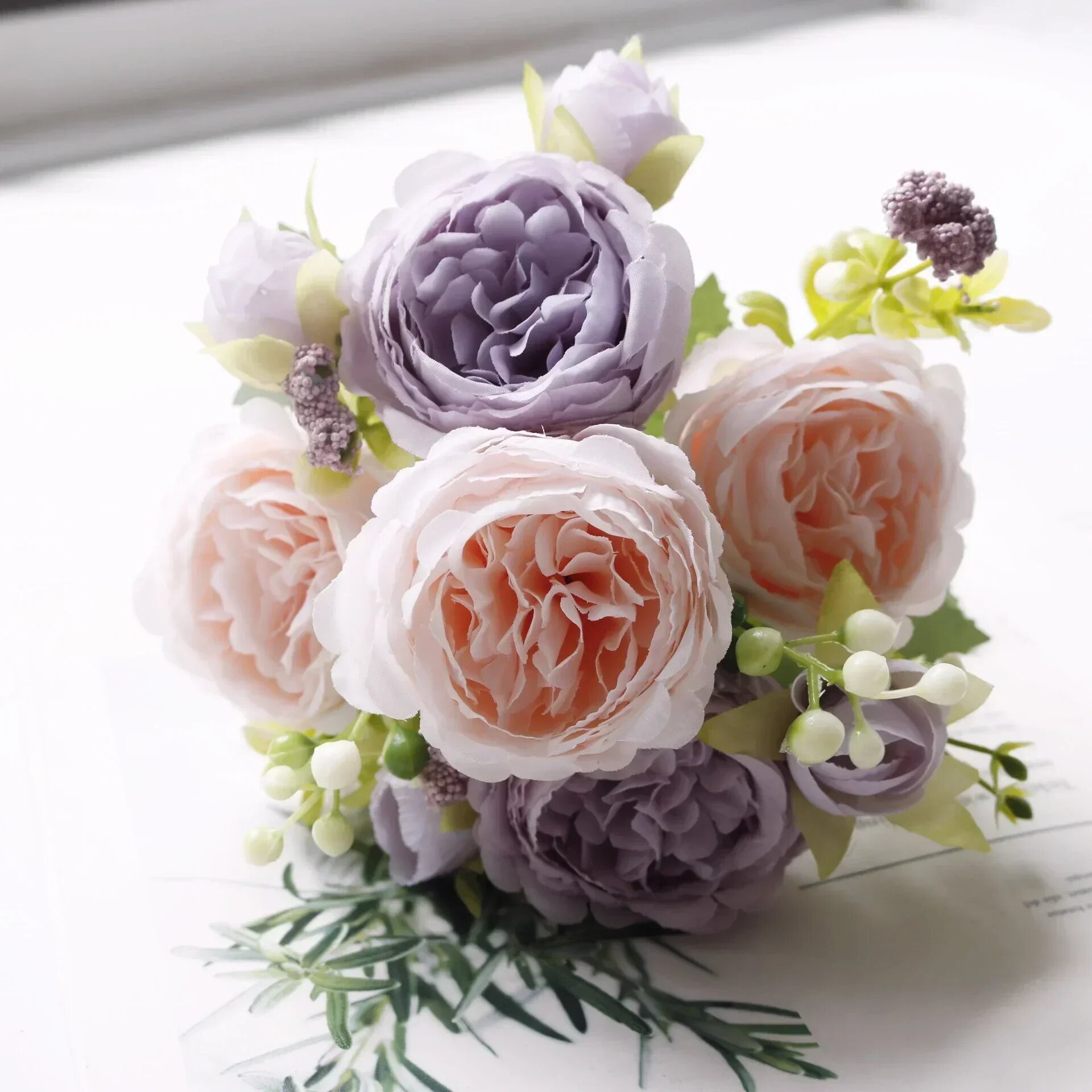 Искусственные розовые шелковые пионы букет Style A 9