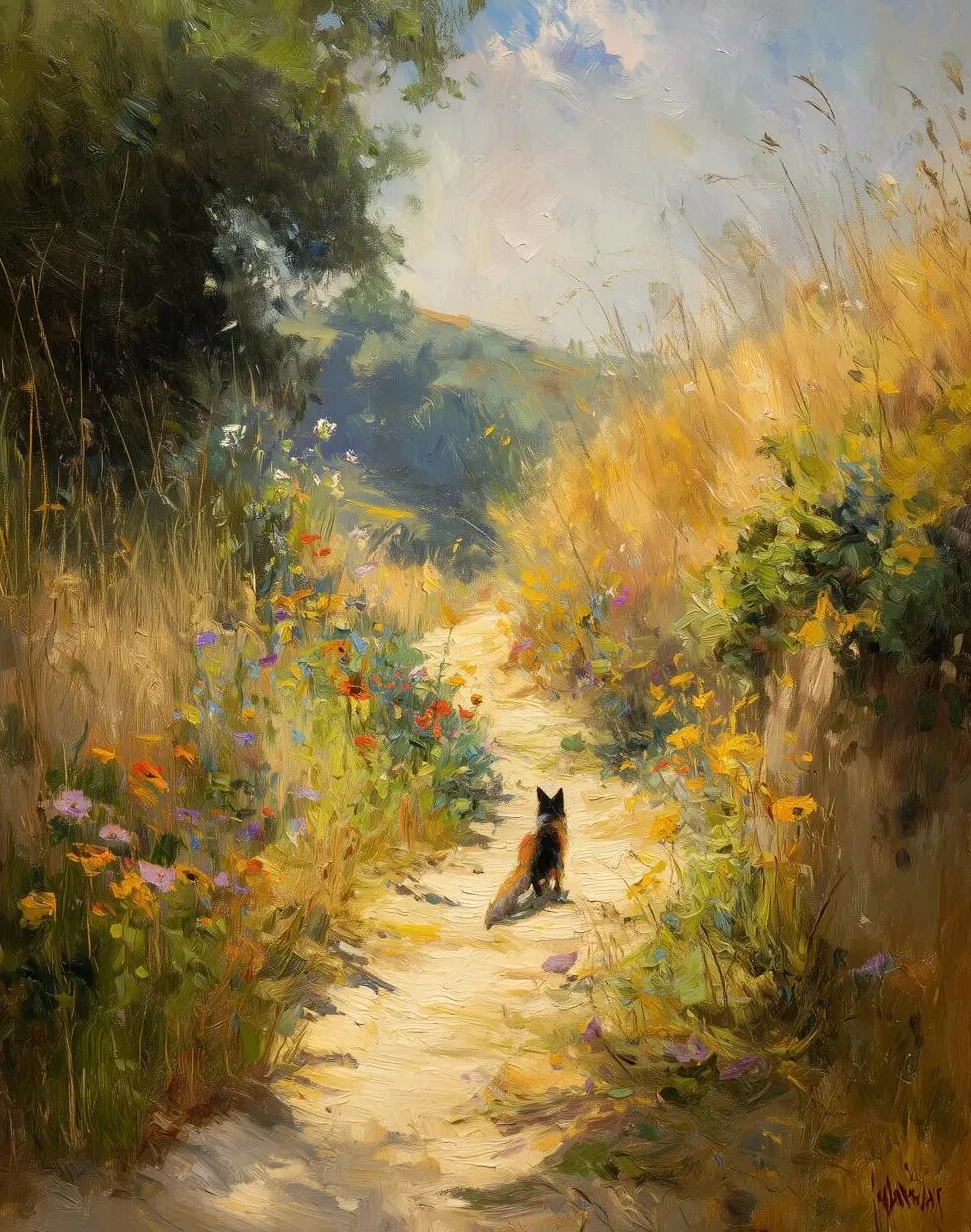 Холст "Полевая тропа с лисой", 30x42 см, цвет 6, без рамы