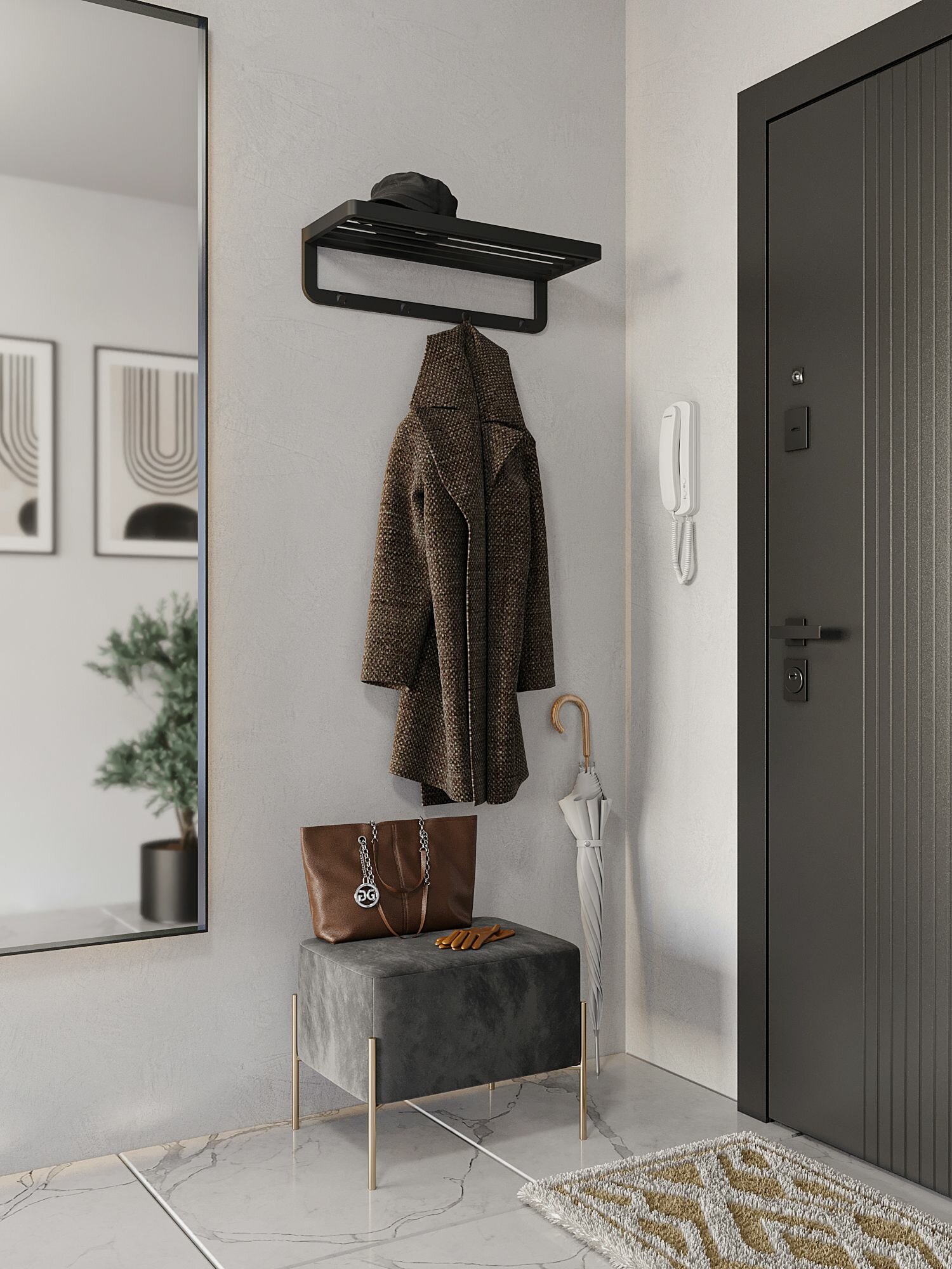 Вешалка настенная KM LOFT, многоярусная, с полочками, цвет черный, металл