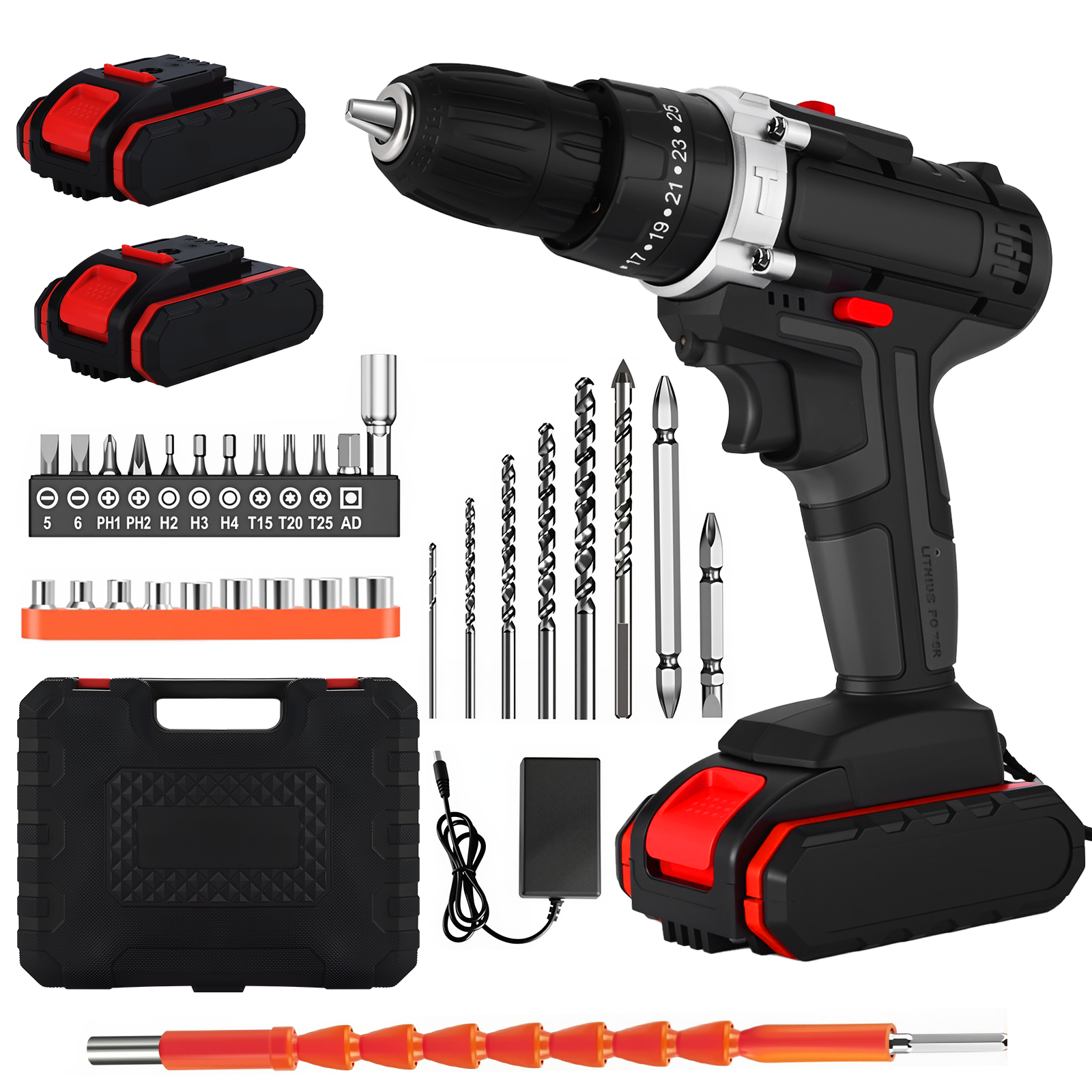 Набор электрической дрели 21V, электрическая дрель 25N. m, момент вращения 25+3 передач, патрон 3/8 дюйма, аксессуары для электрической дрели 30-ти деталей, регулируемая 2-ступенчатая скорость