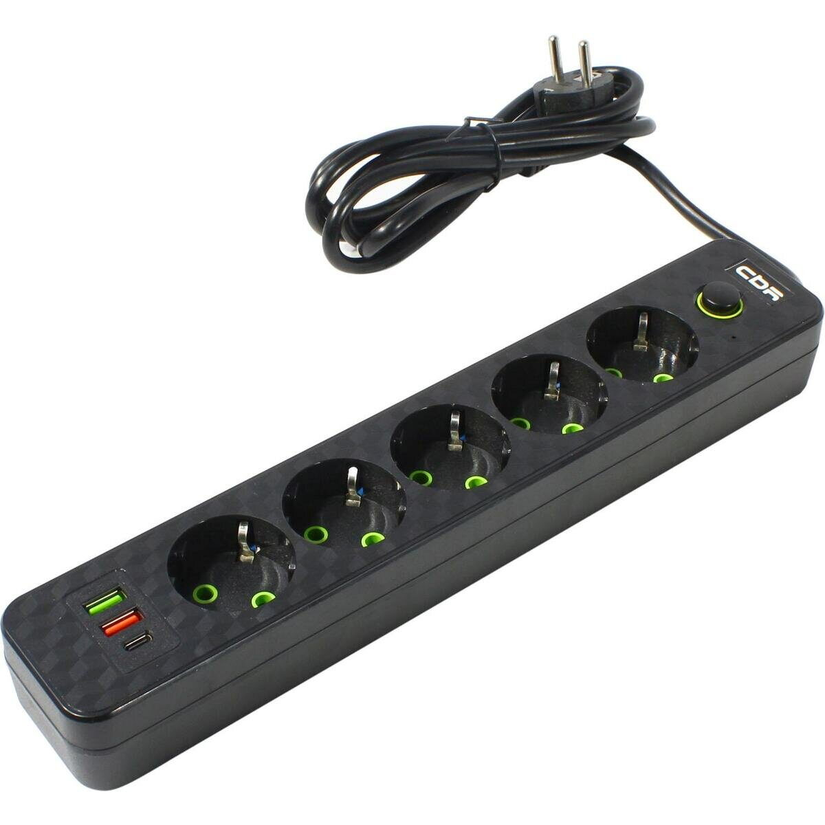 Сетевой фильтр CBR CSF SP-5-2A1C-018M-B 1.8м (5 розеток, 2xUSB, USB-C)