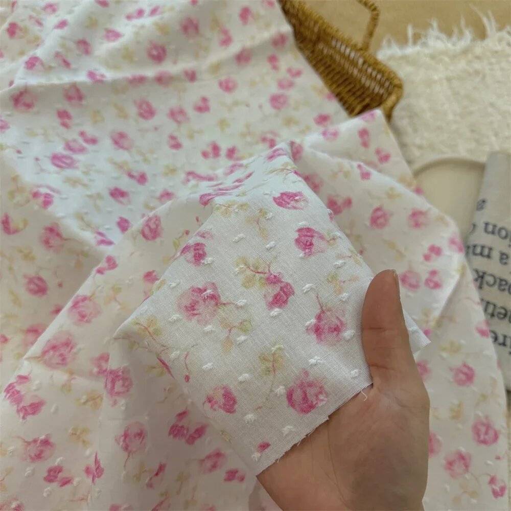140x50cm Cotton 40S Cut Flower Small Floral Dressmaking Fabric for Summer Nightgown Handicraft Baby Decoration Girls Fabric