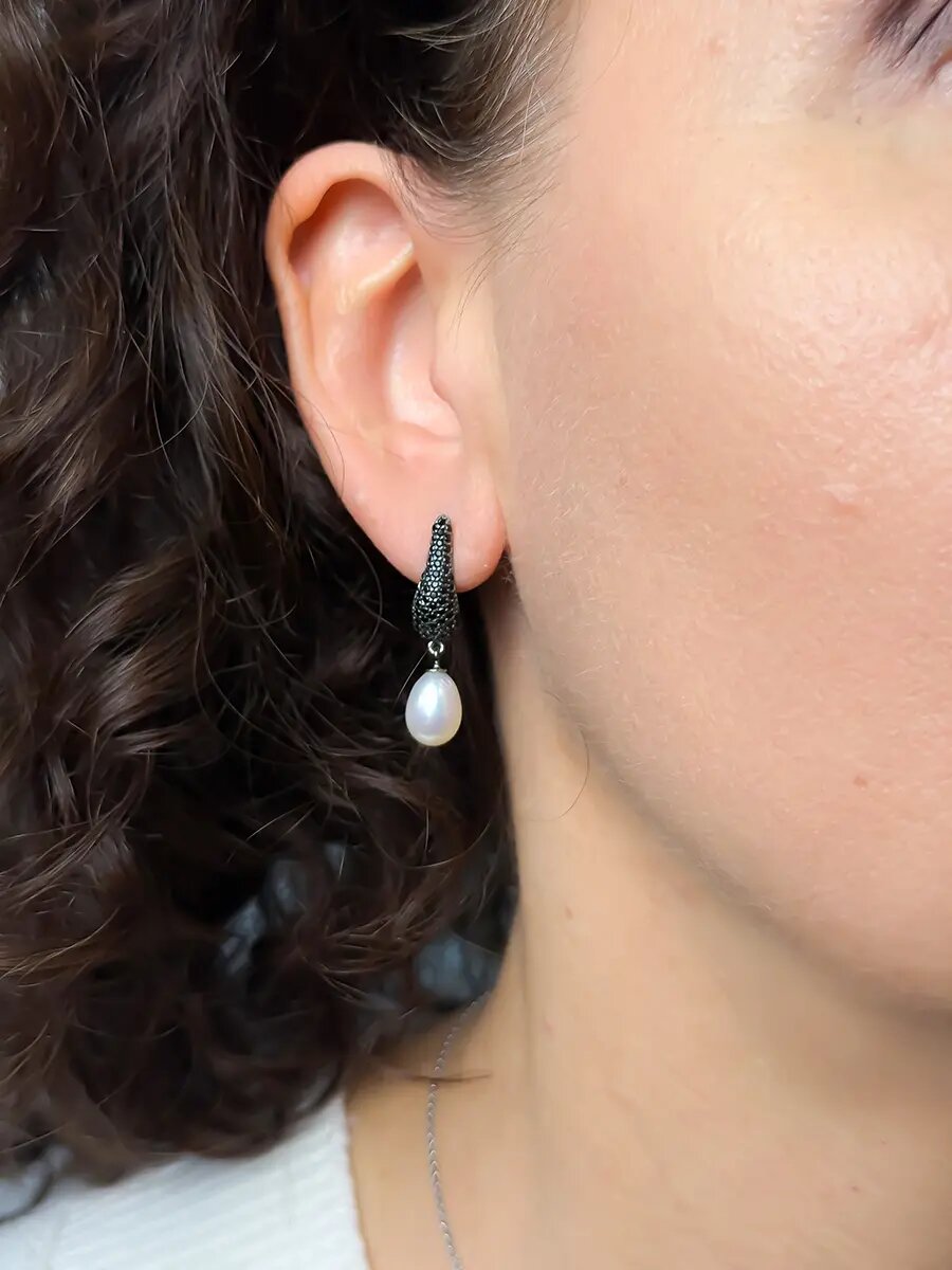 Серьги с подвесками Кристалл Мечты, серебро, 925 проба, чернение, жемчуг, шпинель