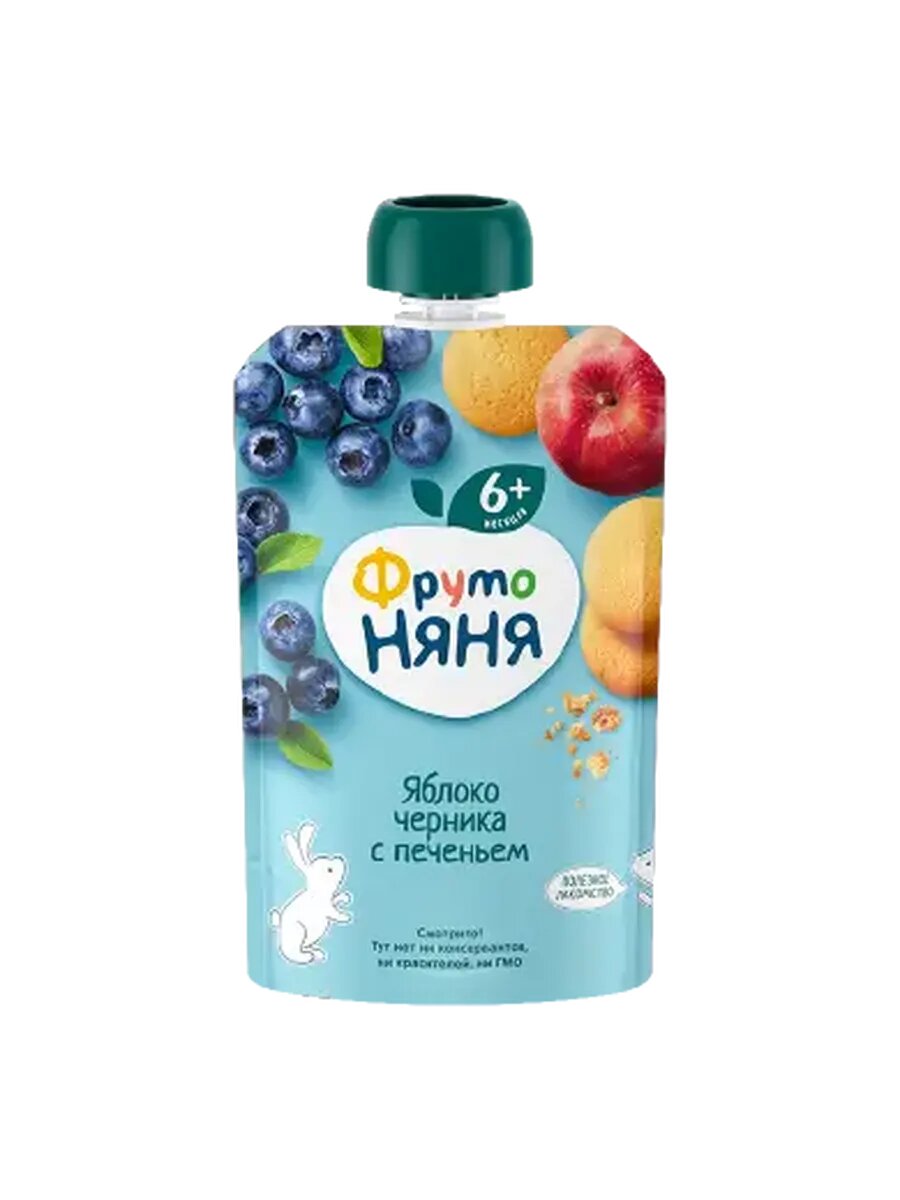 ФрутоНяня Десерт яблоко/черника/печенье 90г