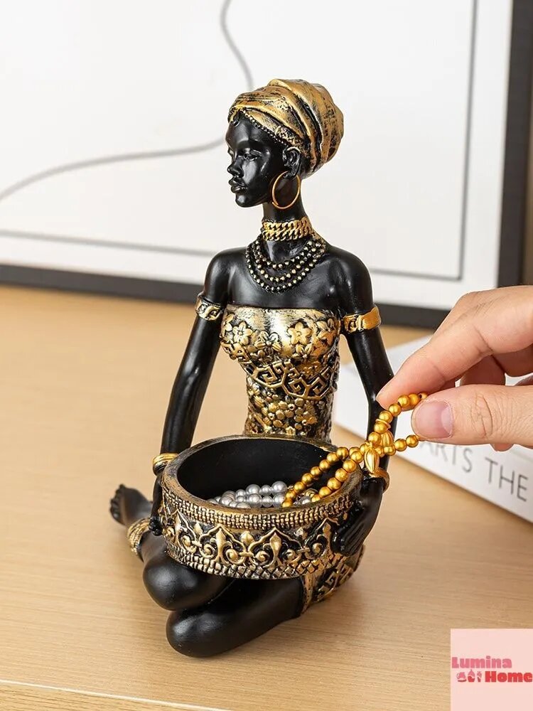 Lumina Home Фигурка декоративная Статуя африканской девушки, поднос для хранения, высота 19 см, длина 16 см