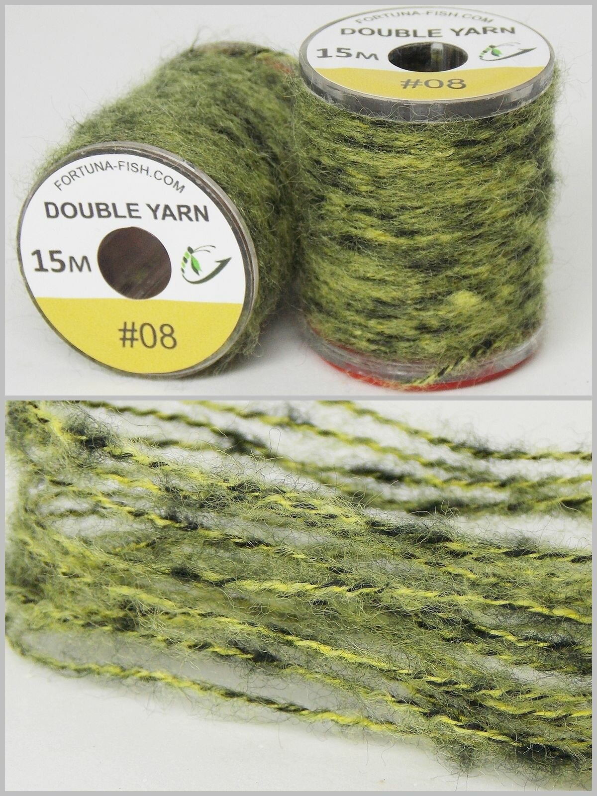 Пряжа Double Yarn #08 - Black / Light Olive (15 м.)