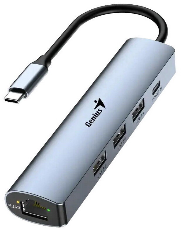 Разветвитель и хаб Genius UH-545 Iron Grey (Ethernet RJ45x1USB-Cx1 USB-Ax3)