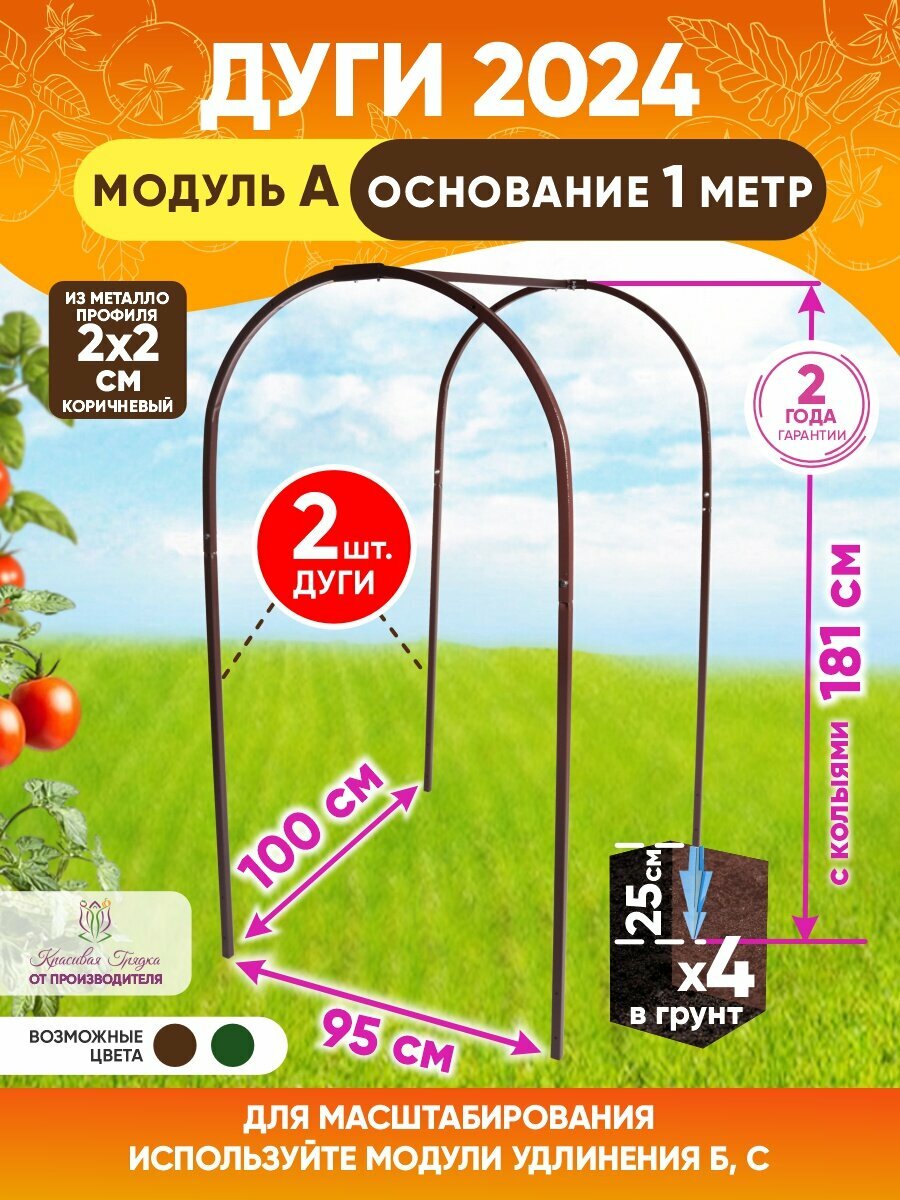 Красивая грядка / Дуги для парника грядки на дачу 1 м. / металлические 95 х 156 см. теплица для рассады, декор для сада и огорода