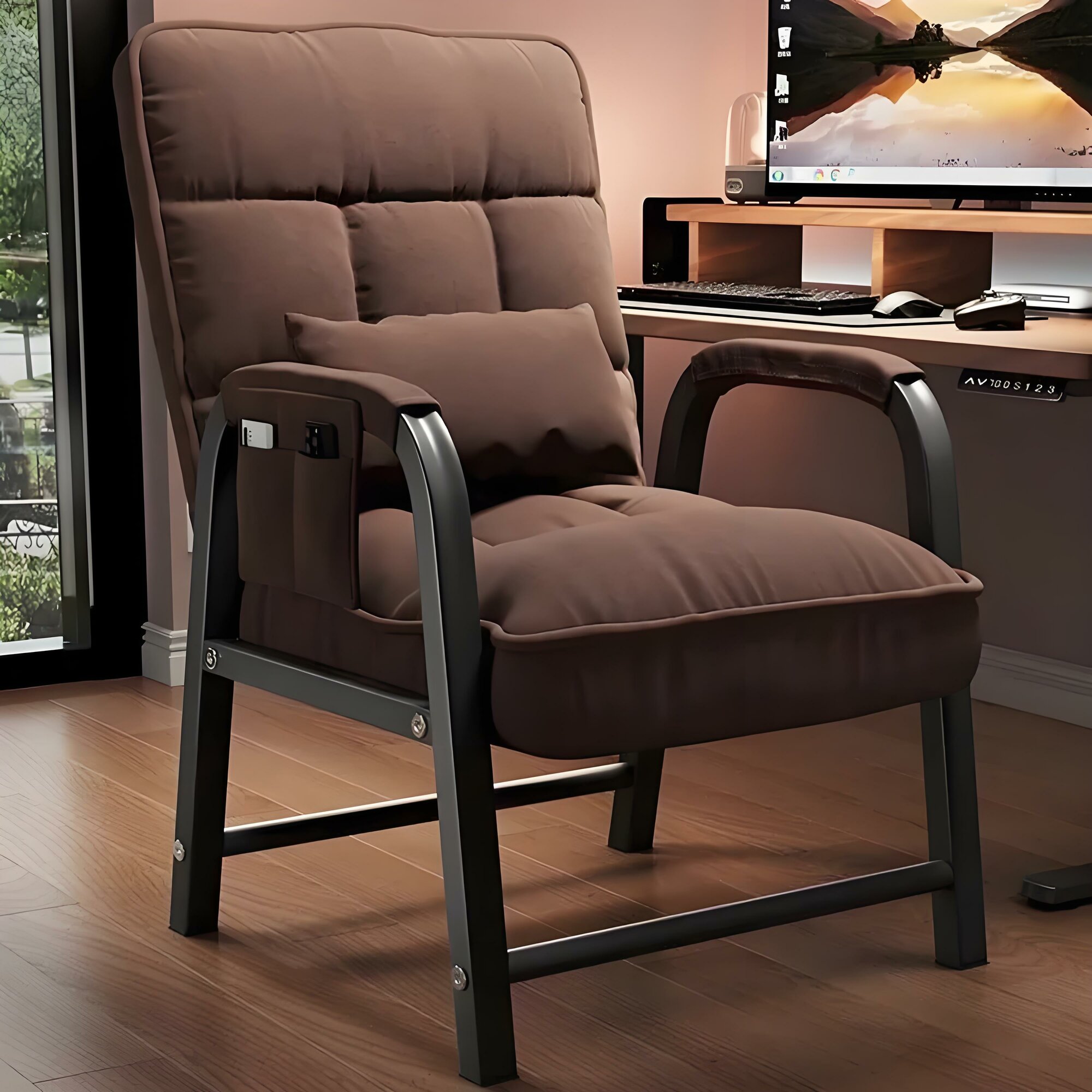 Кресло, обивка из хлопка, серый классический стиль, 50*56*95 см, сумка для хранения, подушка без подставки для ног