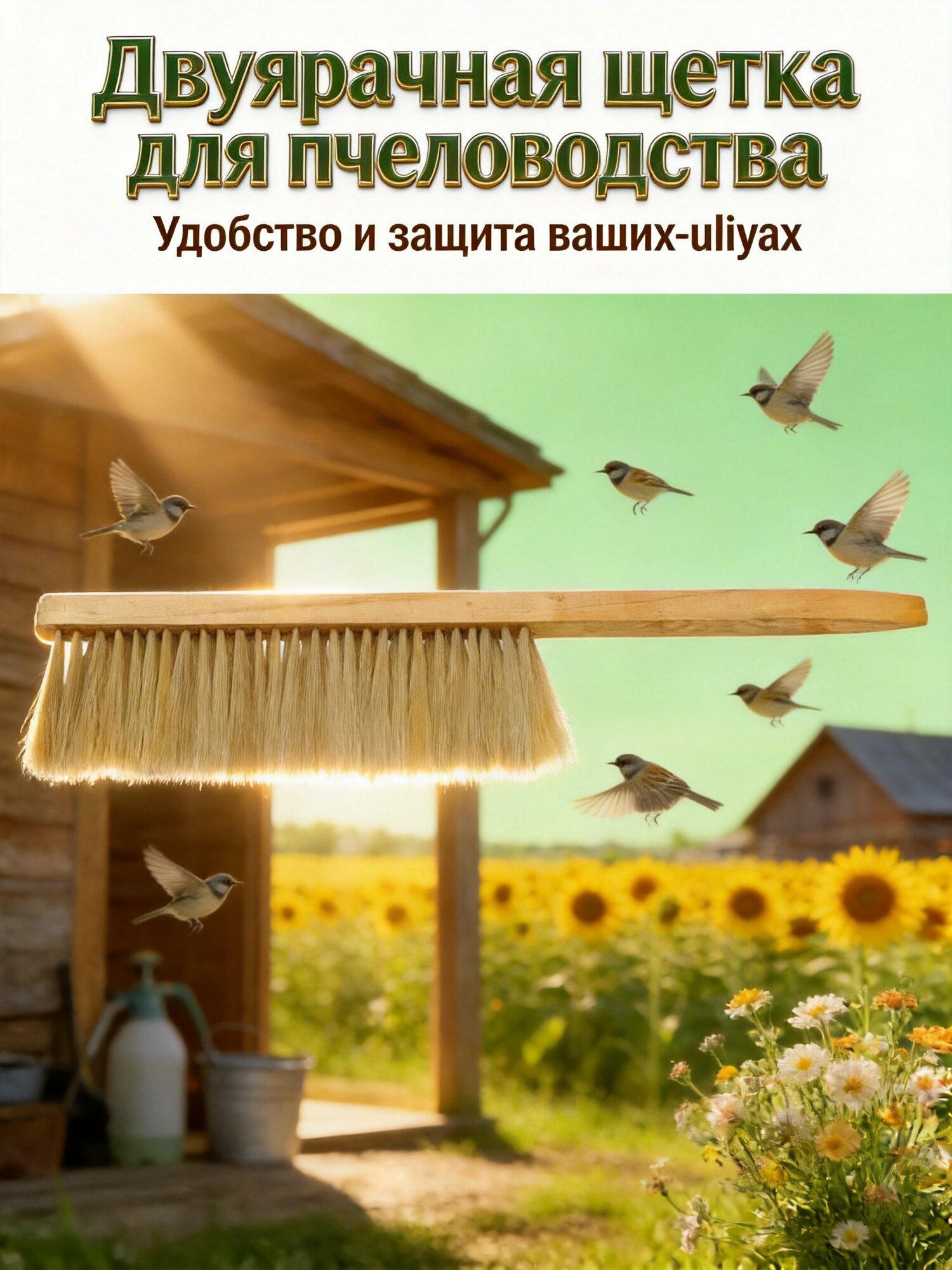 Двухрядная щетка для пчел, конский ворс и деревянная ручка для бережного ухода за ульями и аккуратного смахивания