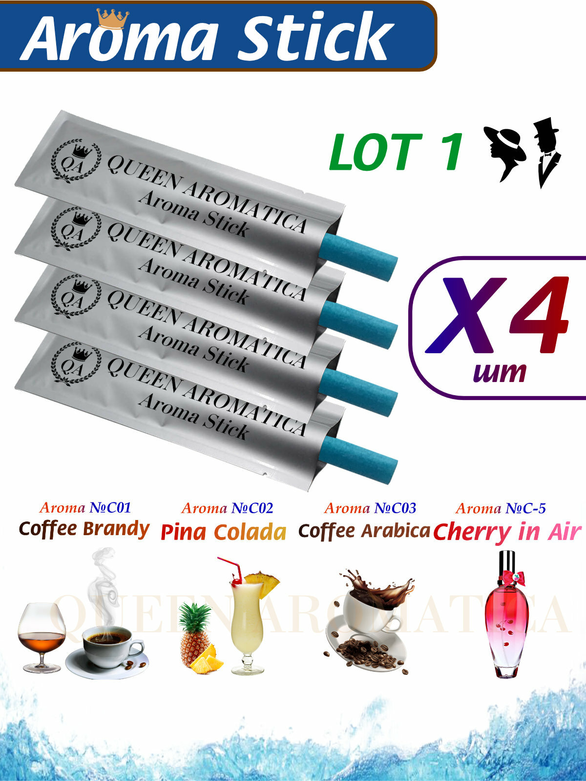 Ароматизатор в машину Queen Aromatica - Сменные арома стики набор LOT 4 Stick Unisex 1