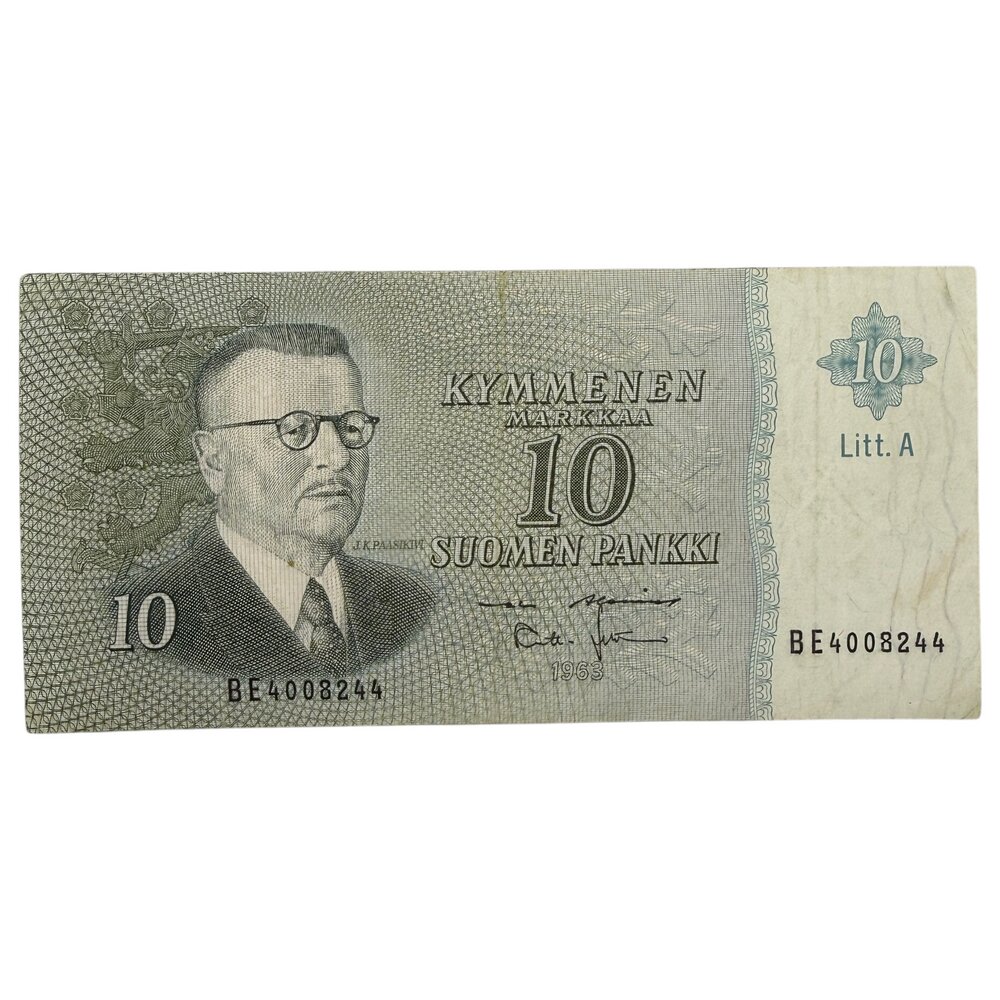 Финляндия 10 марок 1963 г. (Litt. A) (Подпись Ele Alenius, Antti Lehtinen) (Серия BE)