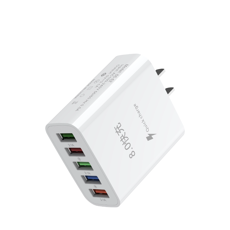 8W 5-портовое белое USB-зарядное устройство совместимое с iPhone, Samsung, Xiaomi – универсальный адаптер питания