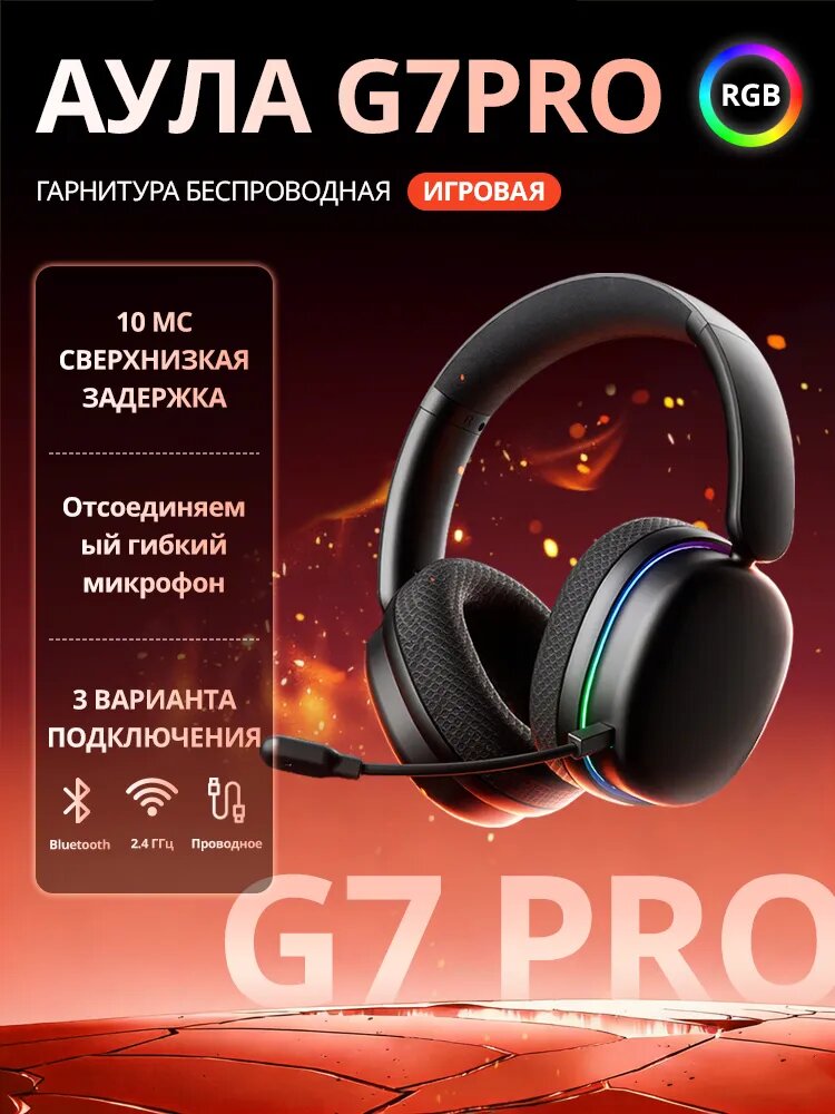 LANGZHU Наушники с микрофоном AULA G7 PRO, Bluetooth, 3.5 мм, черный матовый