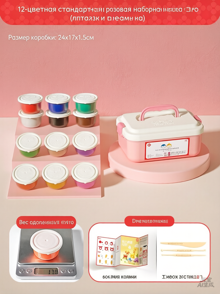 Детская глиняная игрушка ручной работы из цветной глины-12 цветов, 10-граммовая чашка из глины-розовая большая коробка