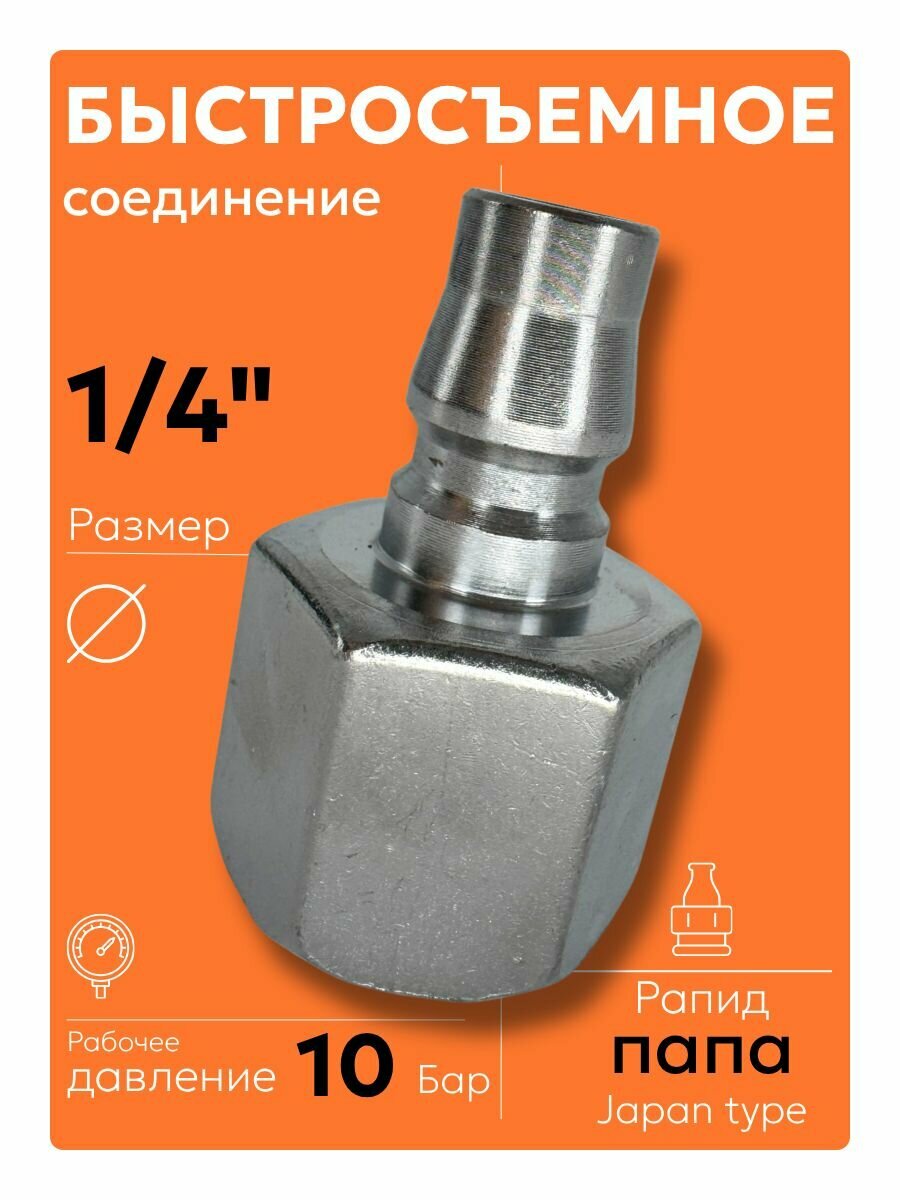 PF-20 R1/4 (1 шт) Быстросъем для пневмоинструмента рапид папа