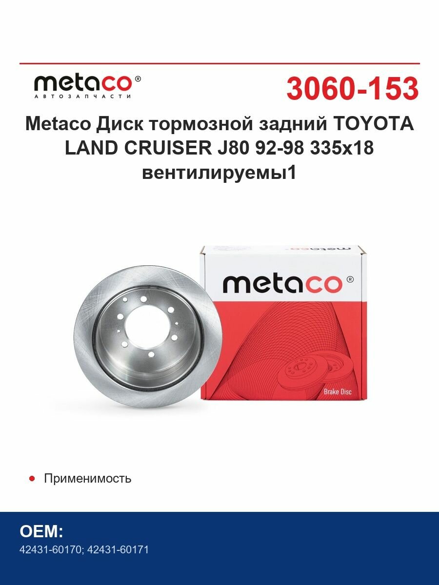 Metaco Диск тормозной задний TOYOTA LAND CRUISER J80 92-98 335x18 вентилируемы1