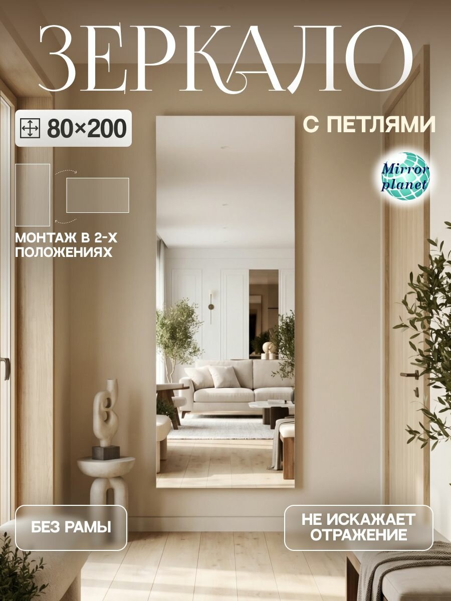 Настенное зеркало прямоугольное 80х200 см с петлями Mirror planet