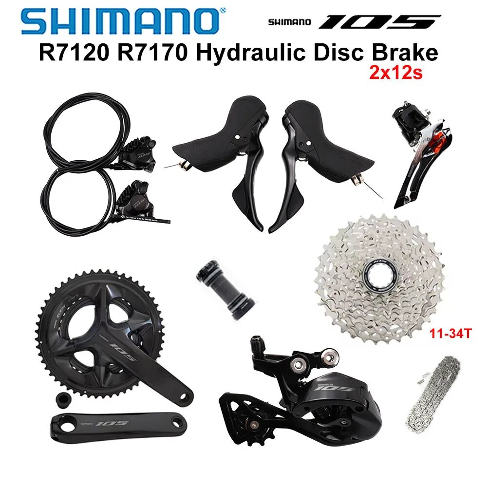 Shimano 105 R7120 Гидравлические Тормоза Велосипедная Группа BBR60, 50-34T, 170mm, 2x12s R7101 34