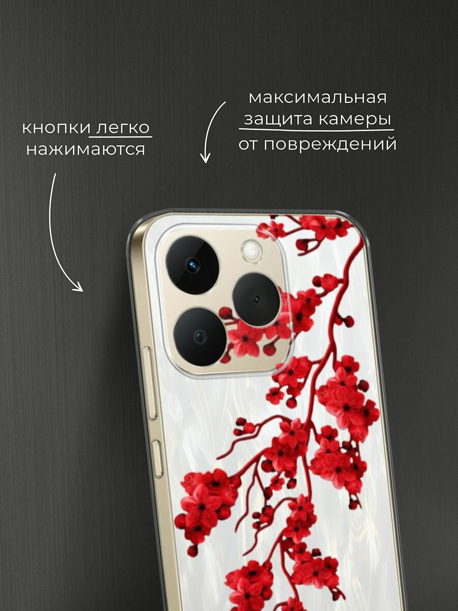 Силиконовый чехол на Realme 15T / Реалми 15Т с принтом Красная веточка сакуры — фото 1