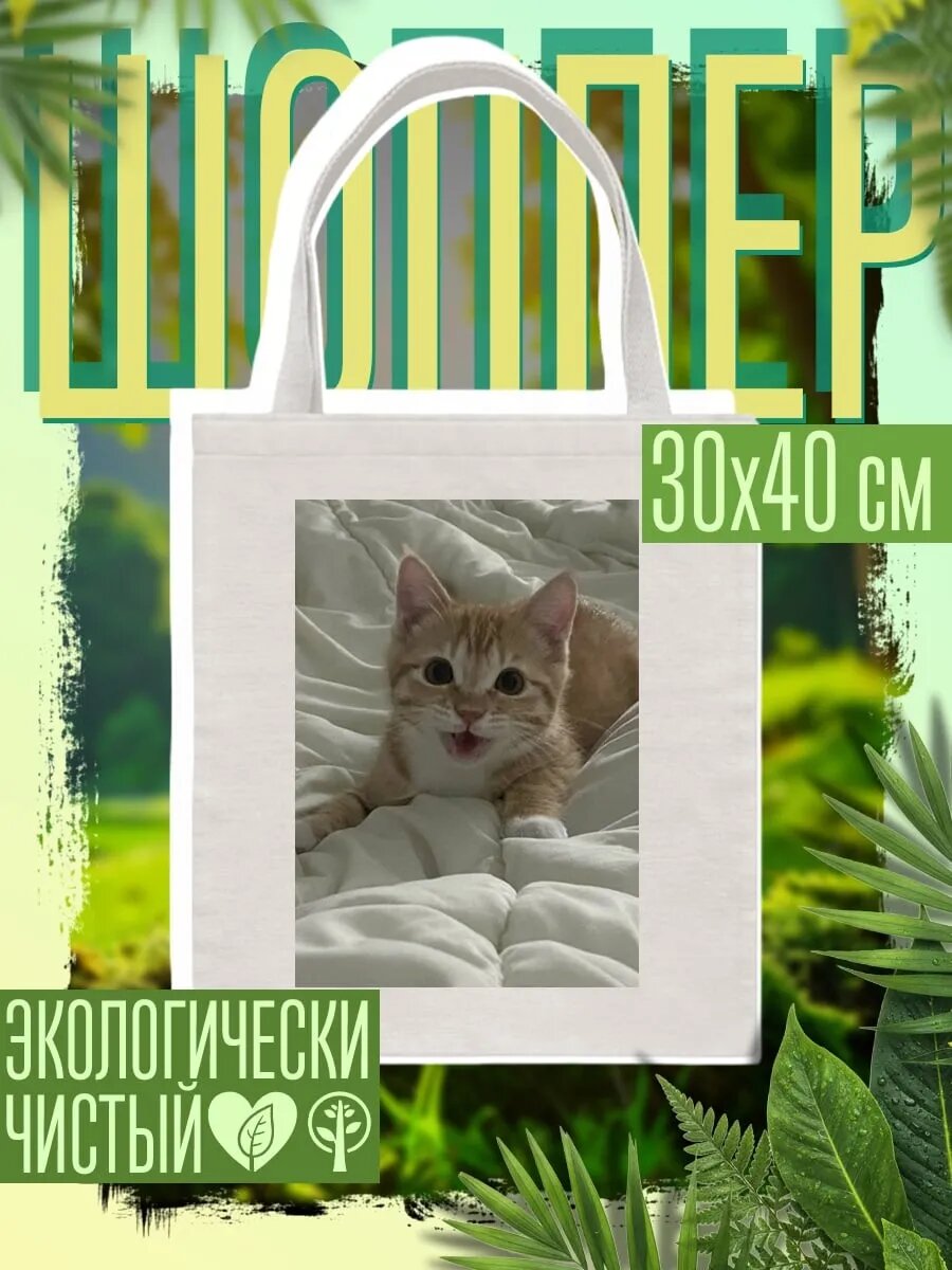 Сумка шоппер Рыжий котенок на кровати