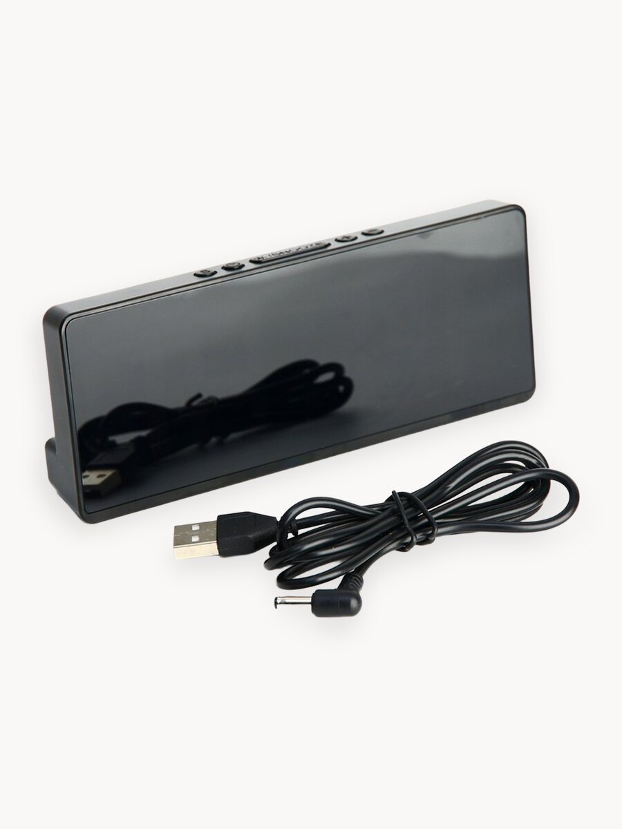 Часы настольные электронные: будильник, термометр, календарь, USB, 15х6.3 см, синие цифры